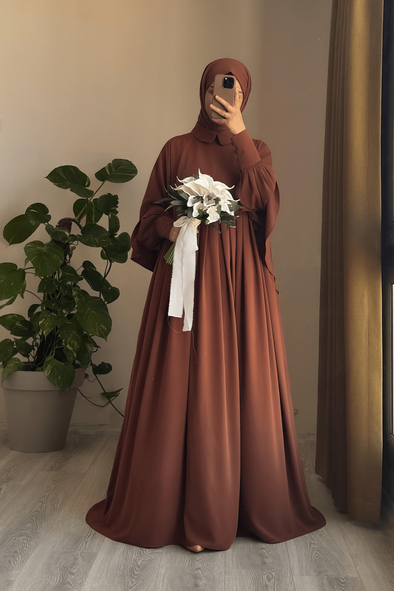 Modest Turkish Cape Abaya in Tan - Azrah Collection