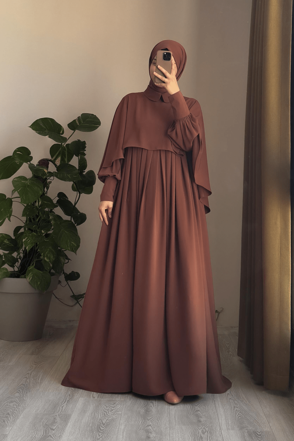 Modest Turkish Cape Abaya in Tan - Azrah Collection
